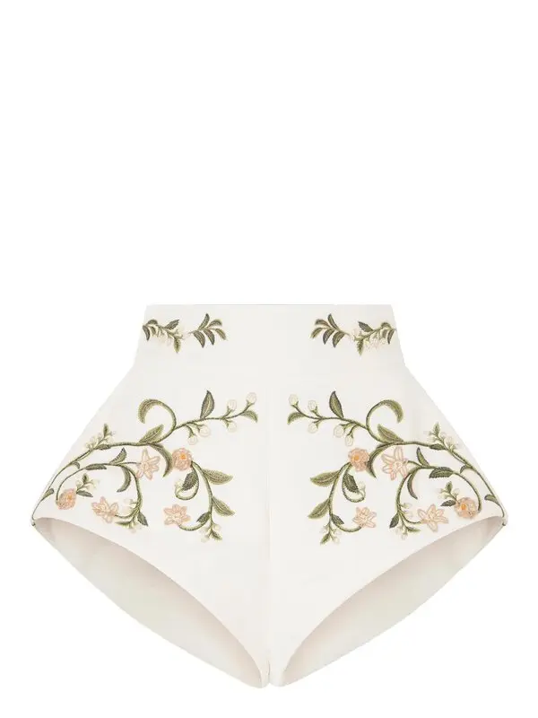 Agua Bendita Embroidered Linen Mini Shorts - Neutrals