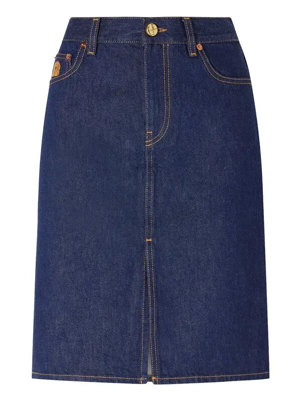 BLAZÉ MILANO Denim Midi Skirt With Front Slit - Blue
