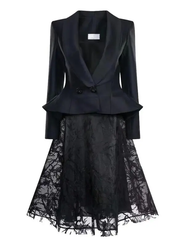 ARAFTU Peplum Lace-patterned Gown - Black