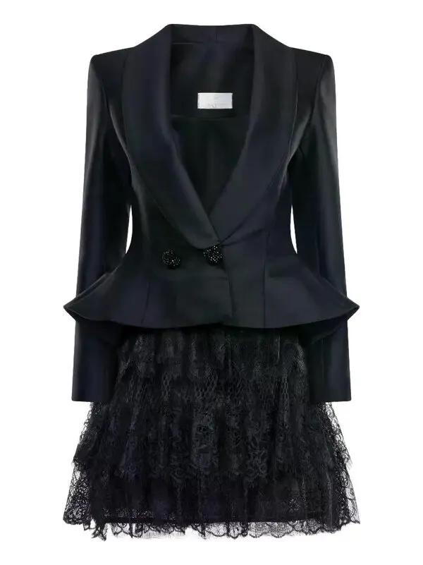 ARAFTU Lace-tiered Peplum Dress - Black