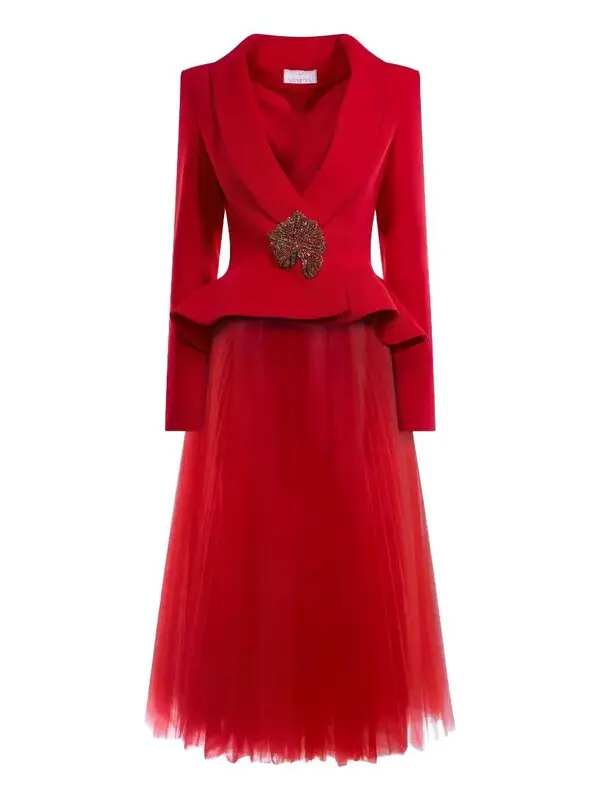 ARAFTU Peplum Tulle-panel Dress - Red