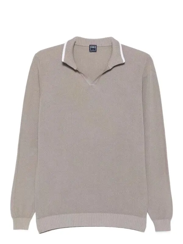 Fedeli Long Sleeve Polo Collar Sweater - Grey