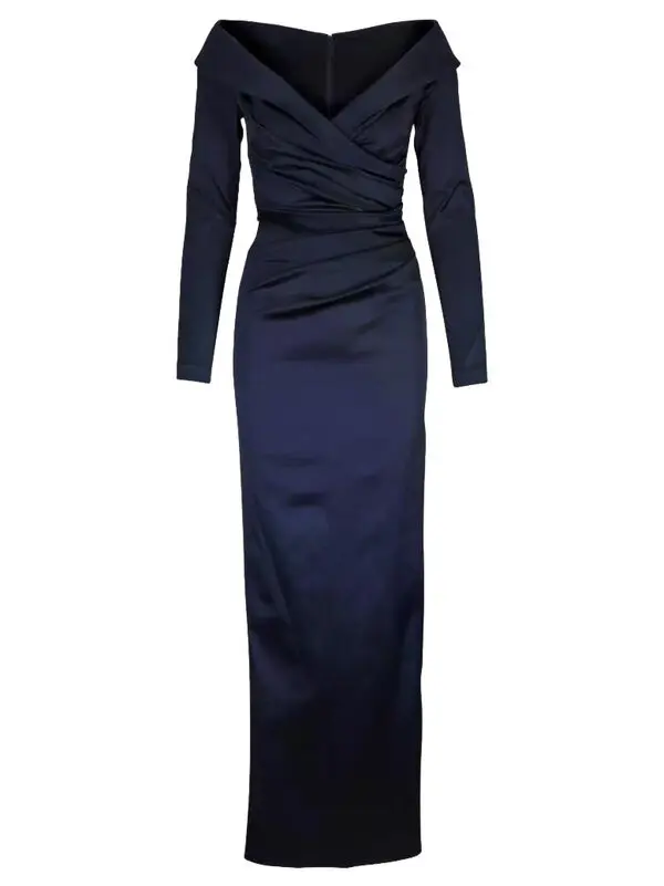 Talbot Runhof Draped V-neck Maxi Dress - Blue