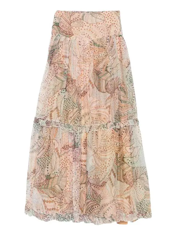 Raquel Diniz Cecilia Paisley-print Tiered Skirt - Neutrals