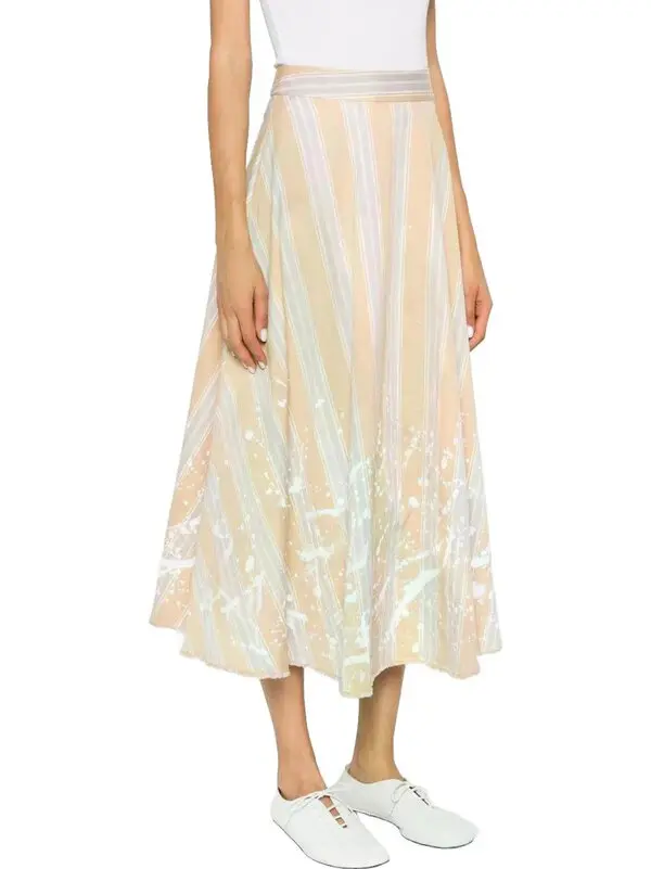 A TENTATIVE ATELIER Striped Paint Splatter A-line Midi Skirt - Neutrals