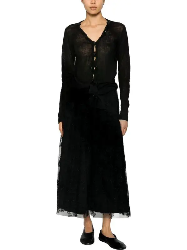 A TENTATIVE ATELIER Sheer Knit Ruffle Cardigan - Black