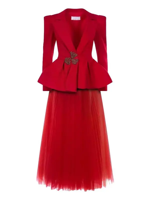 ARAFTU Peplum Tulle-panel Dress - Red