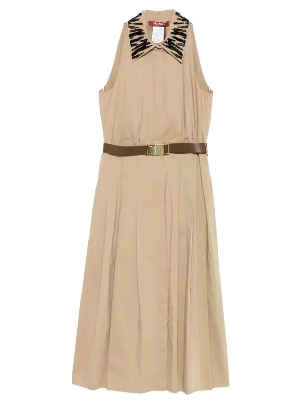 Max Mara Beaded Collared Sleeveless Midi Dress - Neutrals