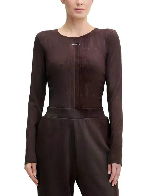 Guess Nat Long-sleeved Ribbed T-shirt - Brown