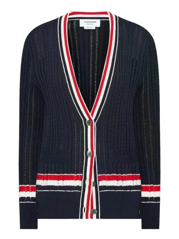 Thom Browne Stripe Cable Cardigan - Blue