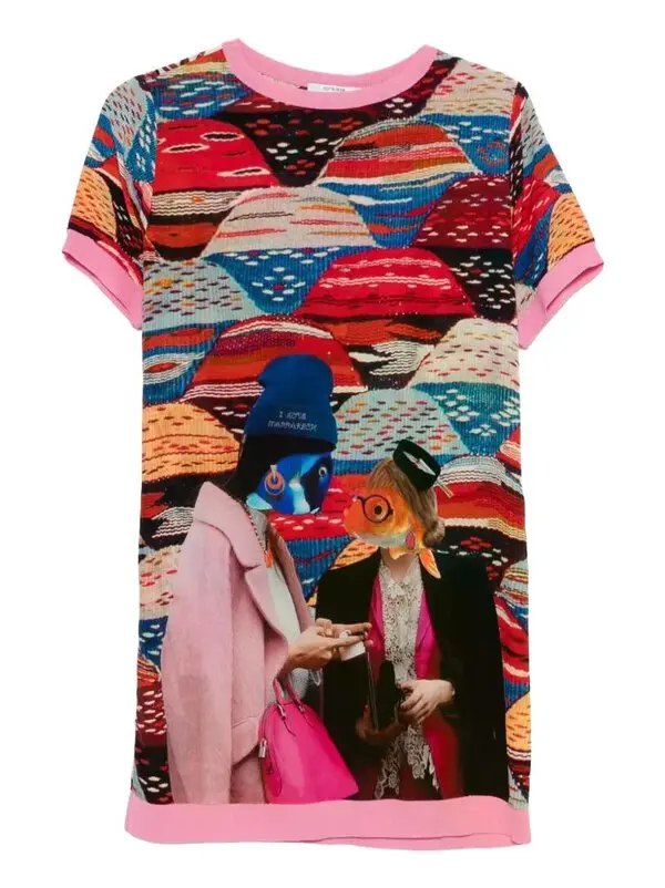 The Artistylist Graphic-print Crew Neck Mini Dress - Blue