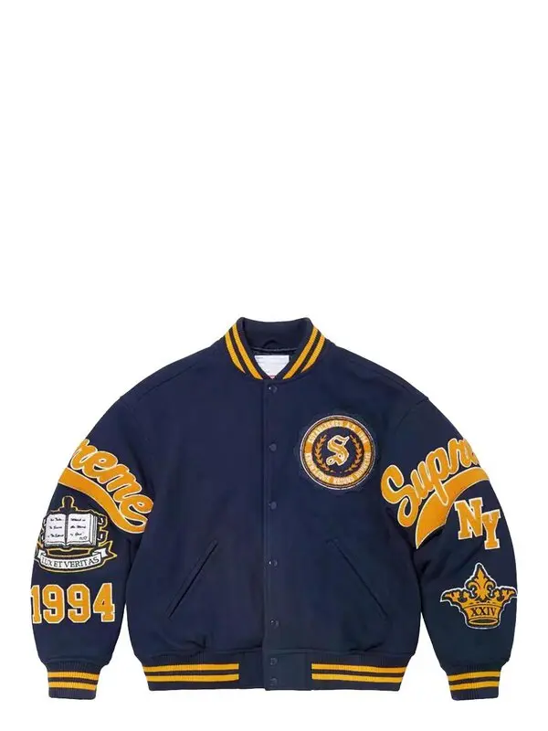 Supreme Veritas Patch-detail Baseball Jacket - Blue