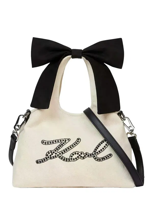 Karl Lagerfeld Signature Bead-embellished Bow Tote Bag - Neutrals