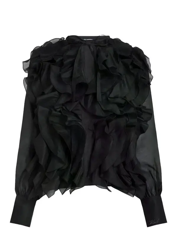 Karl Lagerfeld Ruffled Semi-sheer Blouse - Black