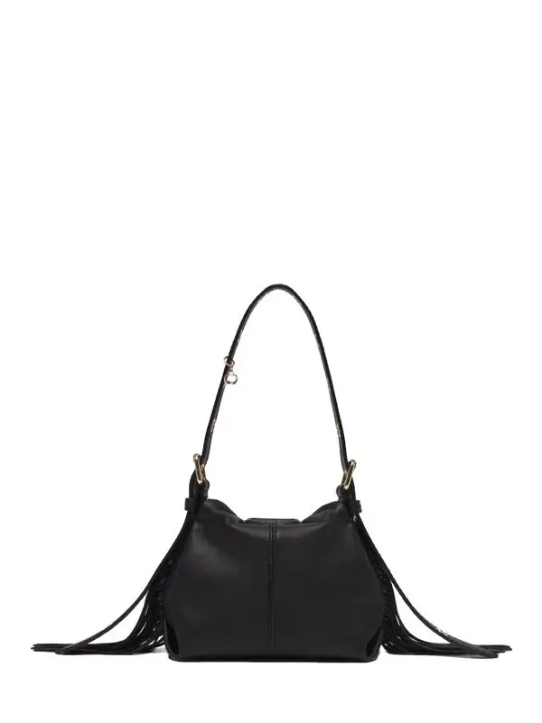 Maje Mini Miss M Fringe-trimmed Leather Shoulder Bag - Black