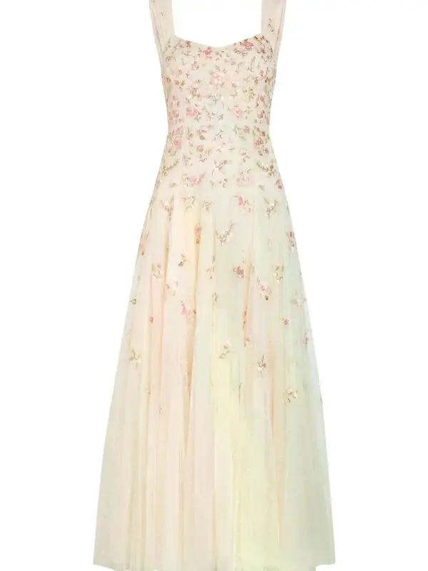 NEEDLE & THREAD Mayflower Ditsy Embroidered Gown - Neutrals