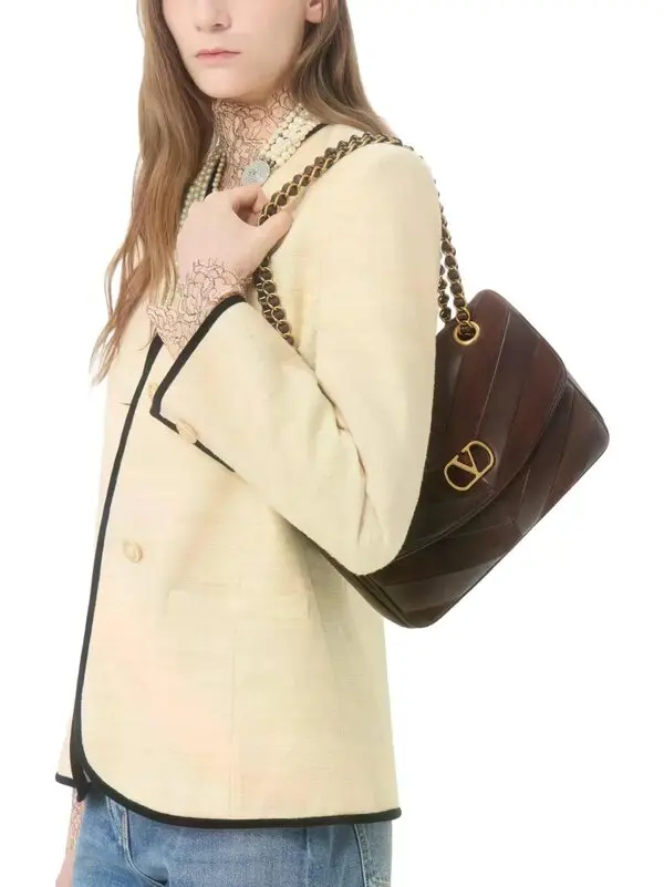 Valentino Garavani Djuna Medium Chain Bag In Suede And Nappa - Brown