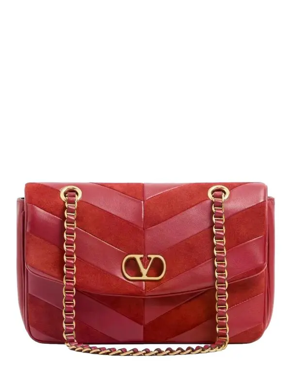 Valentino Garavani Djuna Medium Chain Bag In Suede And Nappa With Chevron Pattern - Red