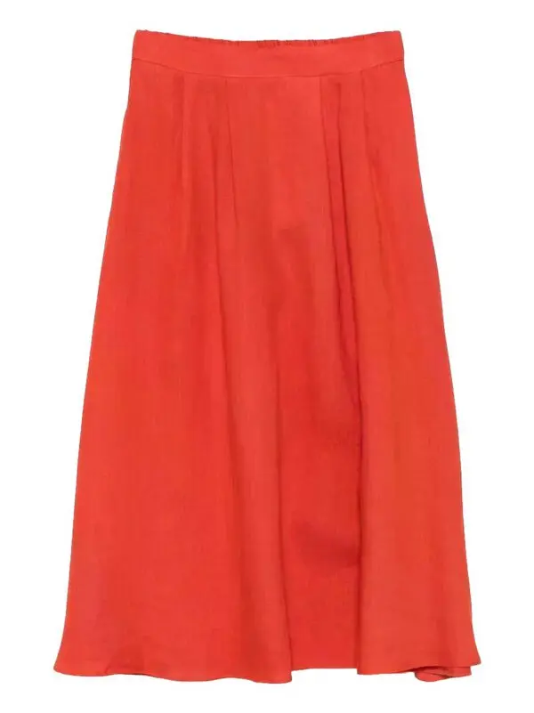 Marella Pleated Linen Midi Skirt - Orange