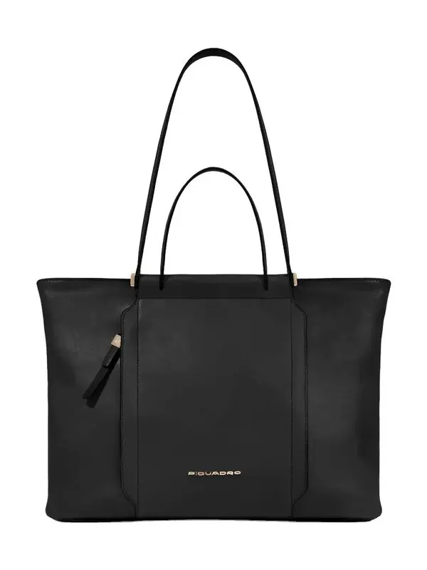 PIQUADRO Laptop Ipad Leather Tote Bag - Black