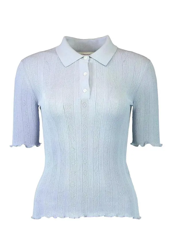 Victoria Beckham Short Sleeve Frill Trim Polo Top - Blue