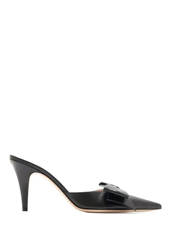 Valentino Garavani Leather Pointed Toe Mules With Bow Detail - Black