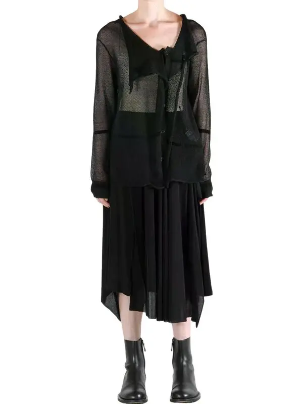 Yohji Yamamoto Mesh Knit Draped Cardigan - Black