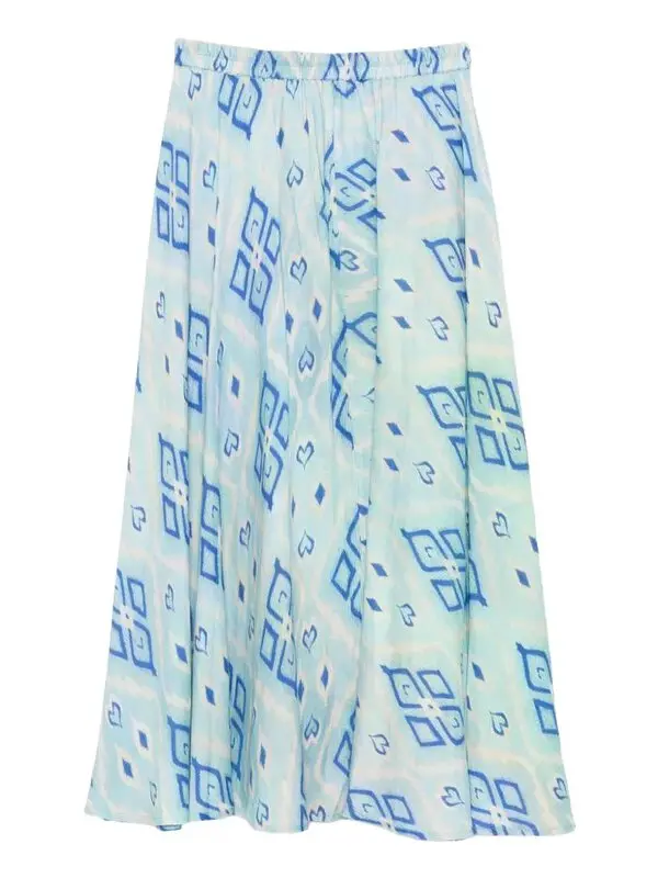 Nimo With Love Ikat-print Flared Midi Skirt - Blue