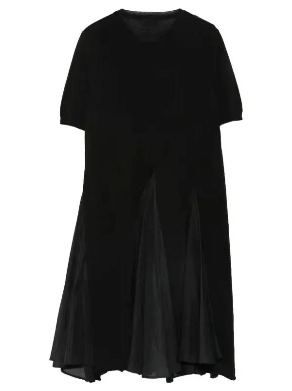 SEMICOUTURE Crew Neck Pleated Dress - Black
