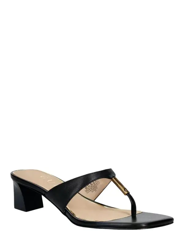 Guess Gold-tone Hardware Block Heel Thong Sandals - Black