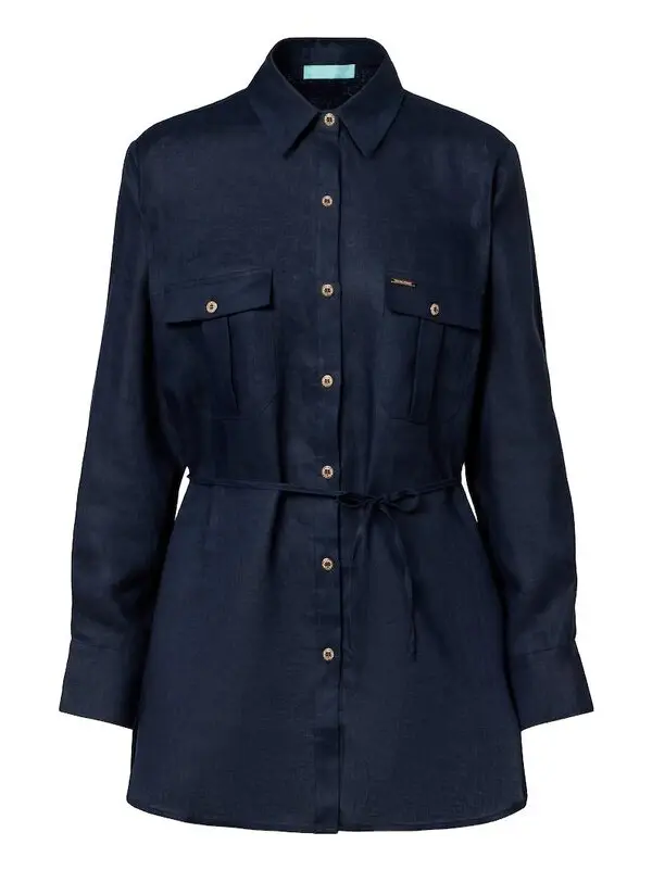 Melissa Odabash Ariel Linen Shirt - Blue