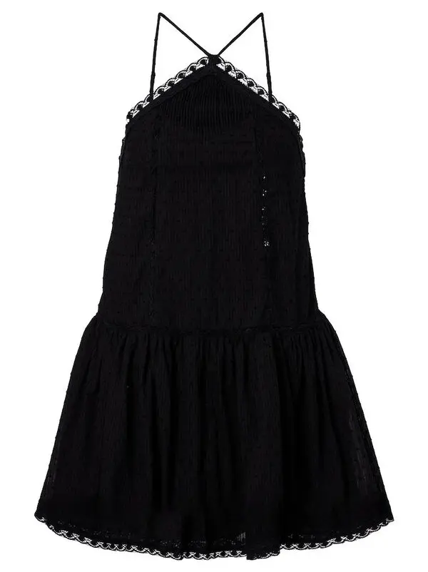 Poupette St Barth Nora Crochet-trimmed Cotton Mini Dress - Black
