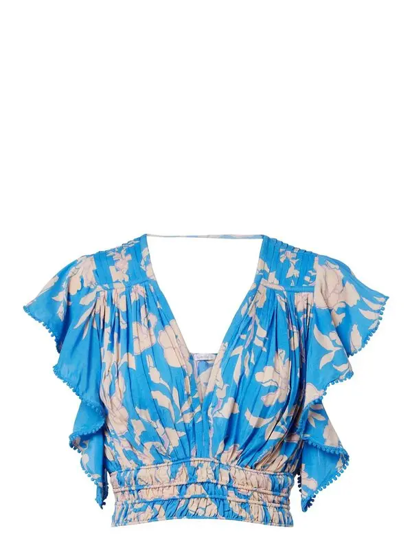 Poupette St Barth Pearl Floral Crop Top - Blue