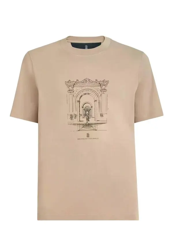 Brunello Cucinelli Cotton Interlock Crew-neck T-shirt With Print - Neutrals