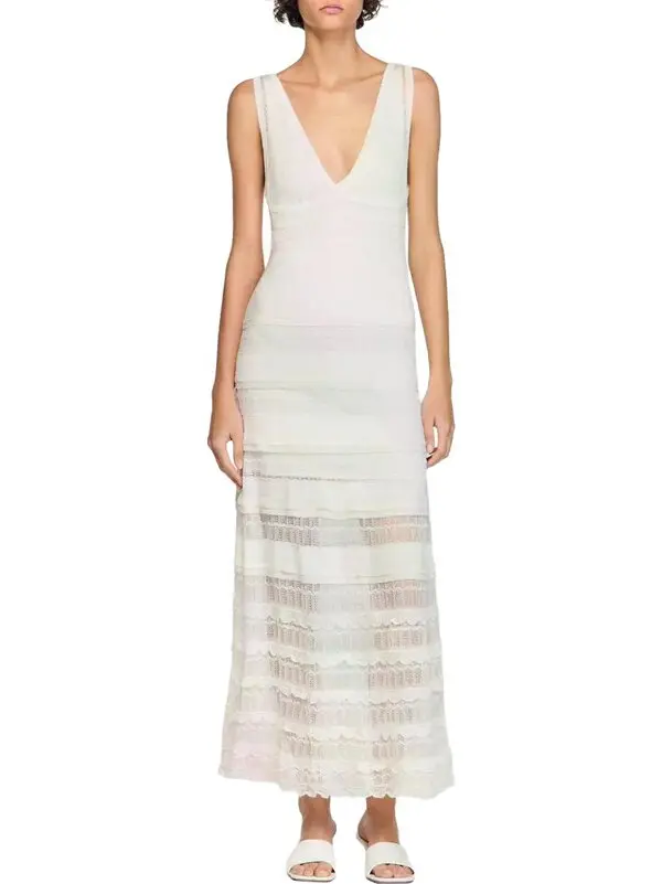 Sandro Pointelle-knit Tiered Maxi Dress - Neutrals