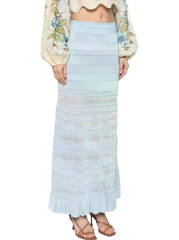 Sandro Textured Ruffled Maxi Skirt - Blue