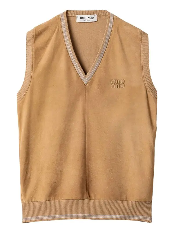 Miu Miu Wool-suede V-neck Sweater Vest - Brown