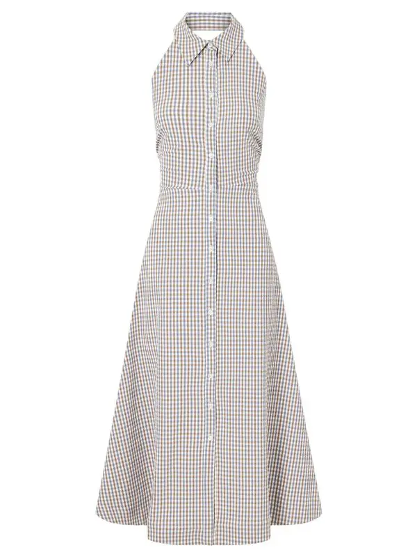 Veronica Beard Mackey Checked Cotton-seersucker Midi Dress - Multi