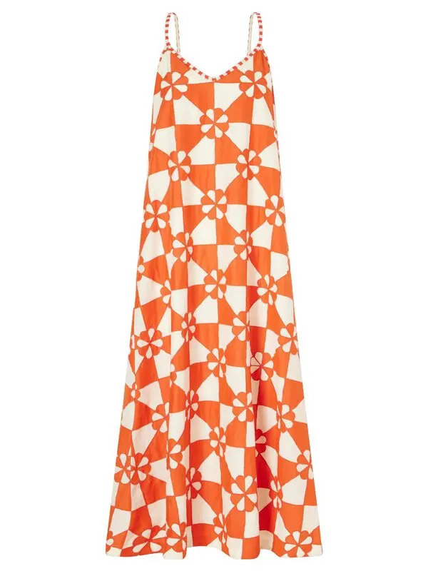 Alix Of Bohemia Spice Ibis Patchwork Beaded V-neck Midi Dress - Red