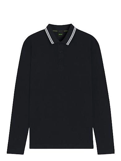 BOSS Brand-emed Long-sleeved Cotton-piqué Polo Shirt - Navy