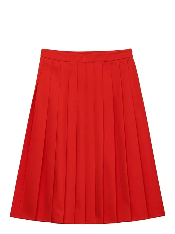 Prada Pleated Gabardine Midi Skirt - Red