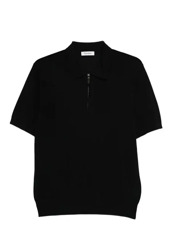 KANGRA Ribbed-knit Zip-up Polo Shirt - Black