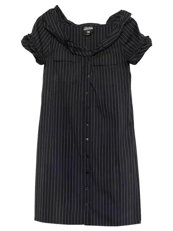 JEAN PAUL GAULTIER Off-the-shoulder Pinstripe Mini Dress - Black