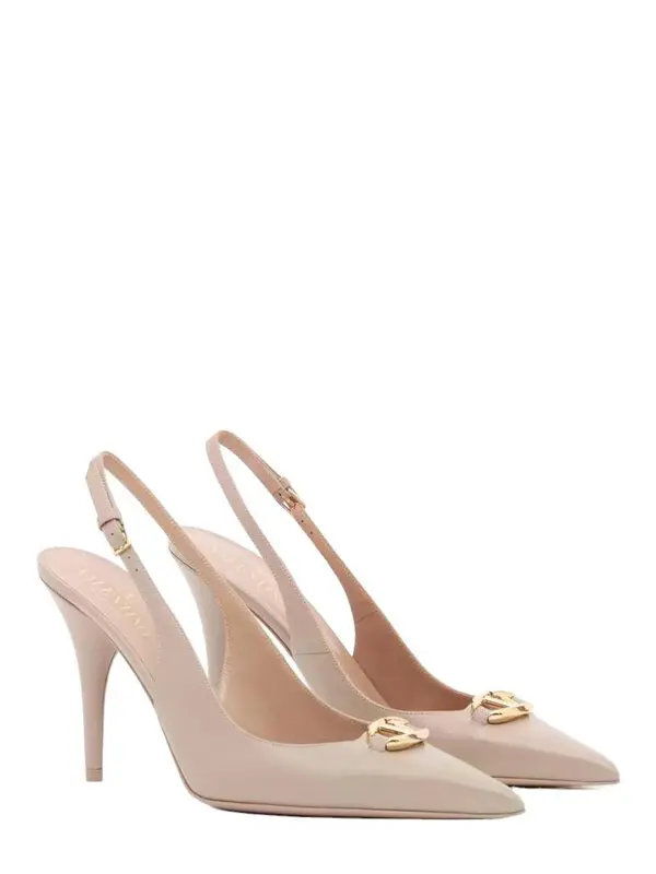 Valentino Garavani Calfskin Leather Slingback Pumps With Vlogo Signature Detail - Neutrals