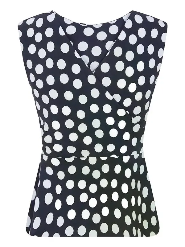 Chiara Boni La Petite Robe Black Polka Dot Sleeveless Wrap Top - Blue