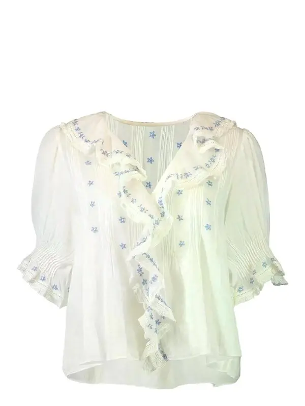 DÔEN Hettie Ruffled Floral-embroidered Blouse - Neutrals