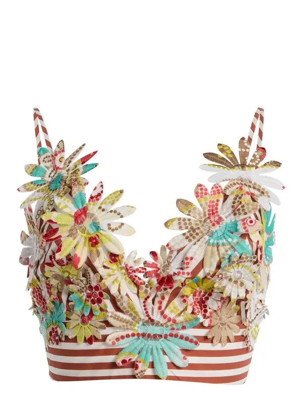 Silvia Tcherassi Ibbie Floral-embellished Crop Top - Multi