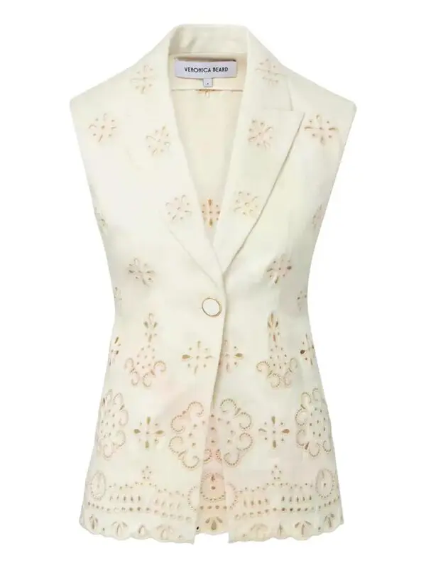 Veronica Beard Townes Button Eyelet Vest - Neutrals