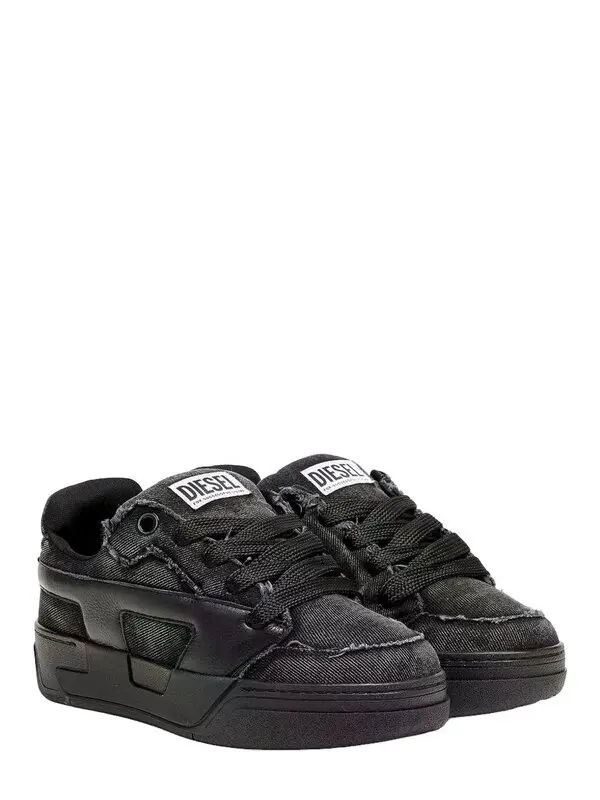 DIESEL® S-d-ollie Washed Denim Lace-up Sneakers - Black