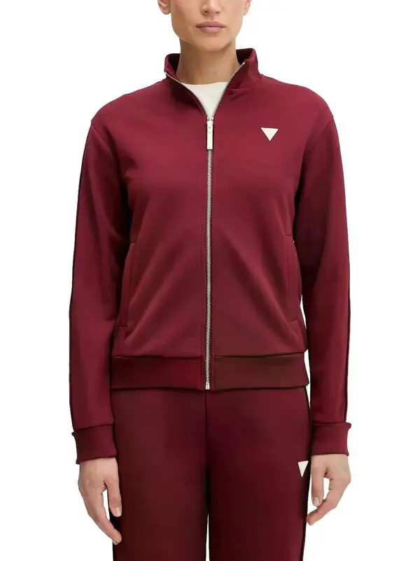 Guess Zip-up Sweatshirt With Striped Sleeves - Red